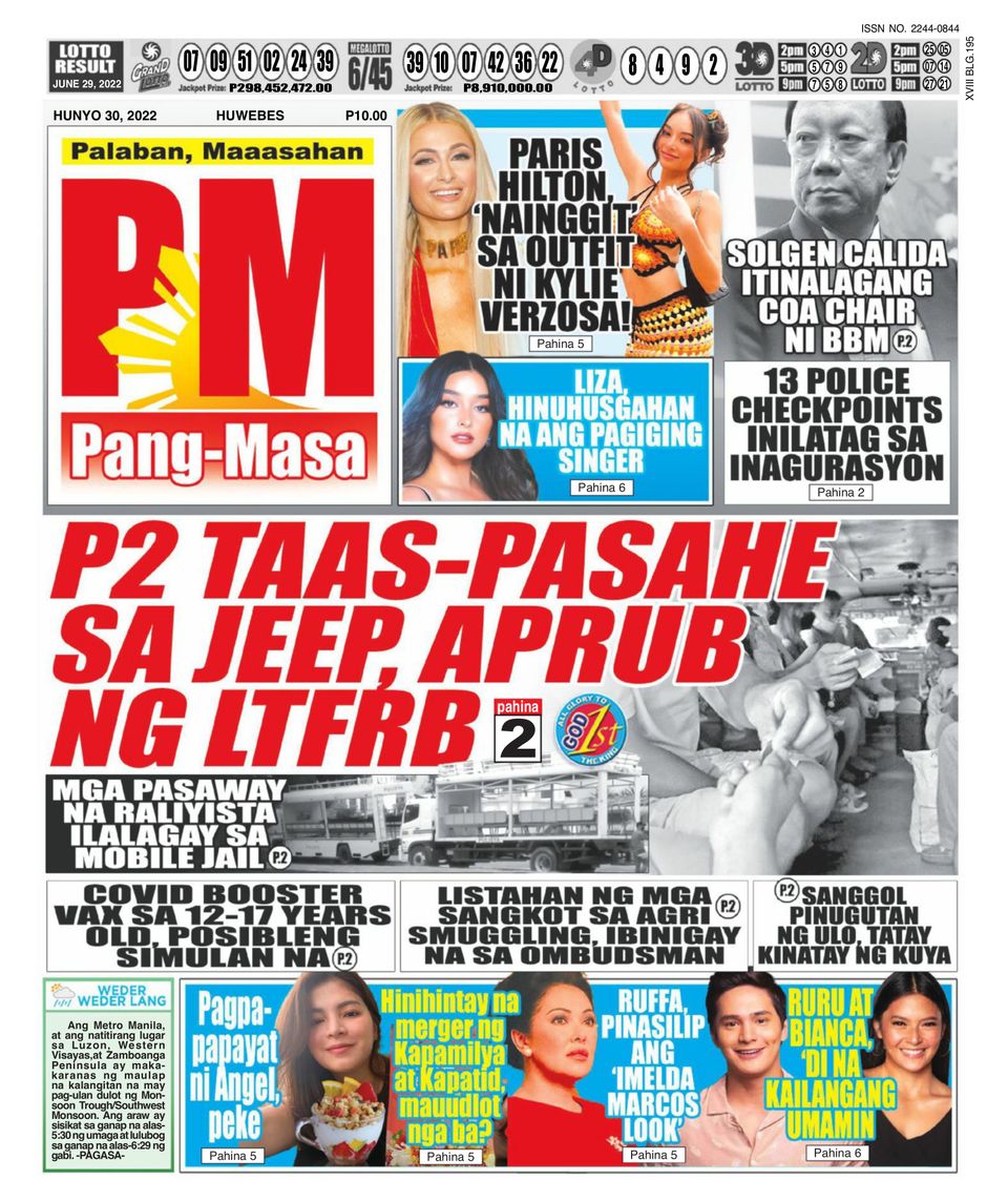 Pang Masa-June 30, 2022 Newspaper - Get your Digital Subscription