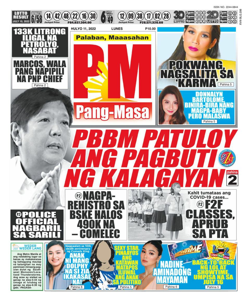 Pang Masa-July 11, 2022 Newspaper - Get your Digital Subscription
