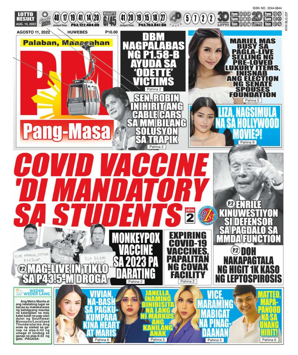 Pang Masa-August 11, 2022 Newspaper - Get your Digital Subscription