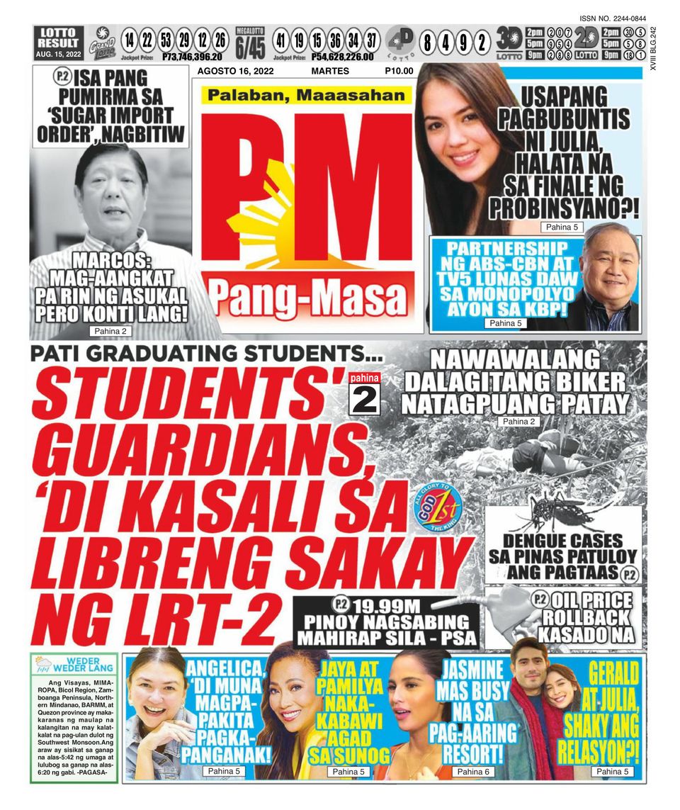 Pang Masa-August 16, 2022 Newspaper - Get your Digital Subscription