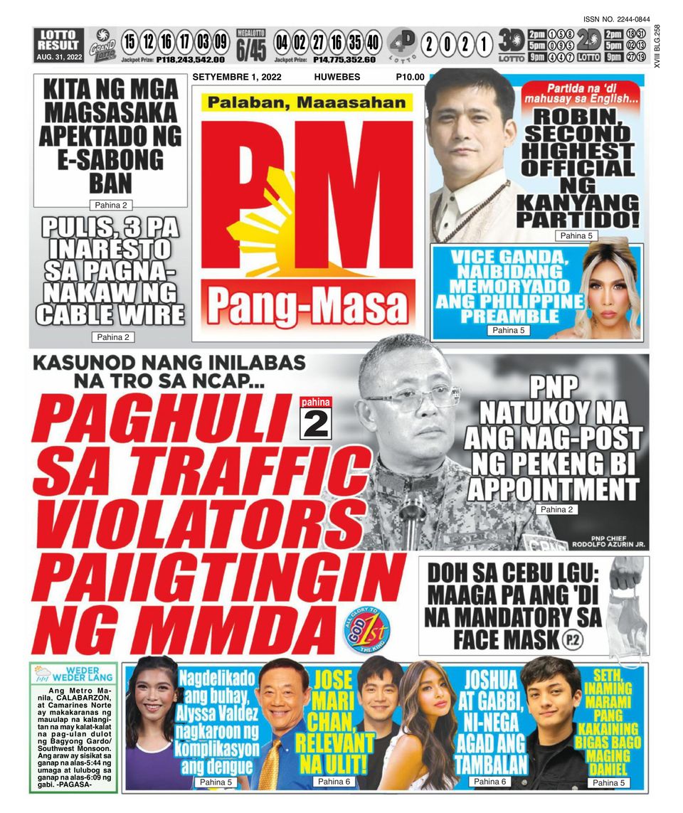 Pang Masa-September 01, 2022 Newspaper - Get your Digital Subscription