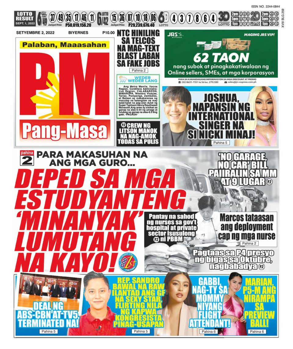 Pang Masa-September 02, 2022 Newspaper - Get your Digital Subscription