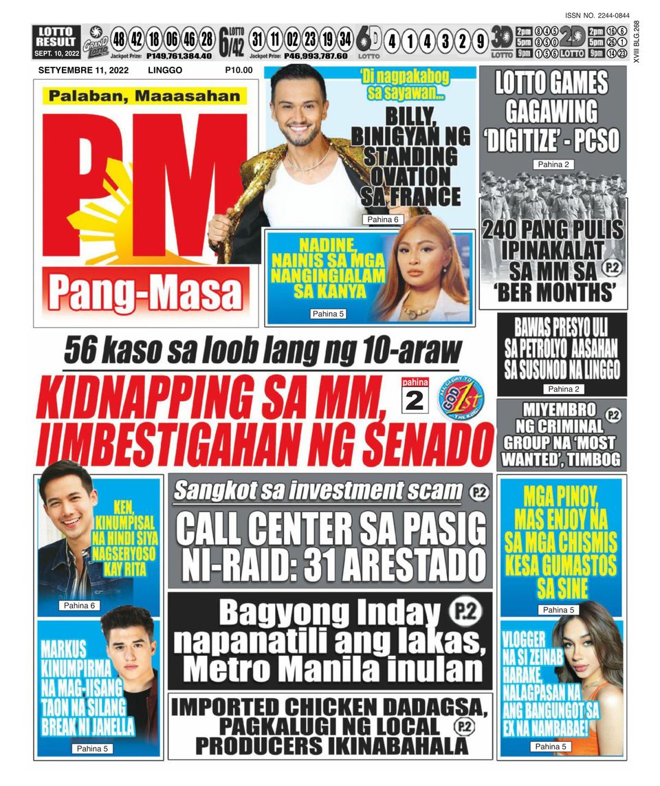Pang Masa-September 11, 2022 Newspaper - Get your Digital Subscription