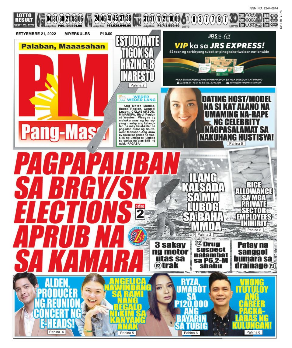 Pang Masa-September 21, 2022 Newspaper - Get your Digital Subscription