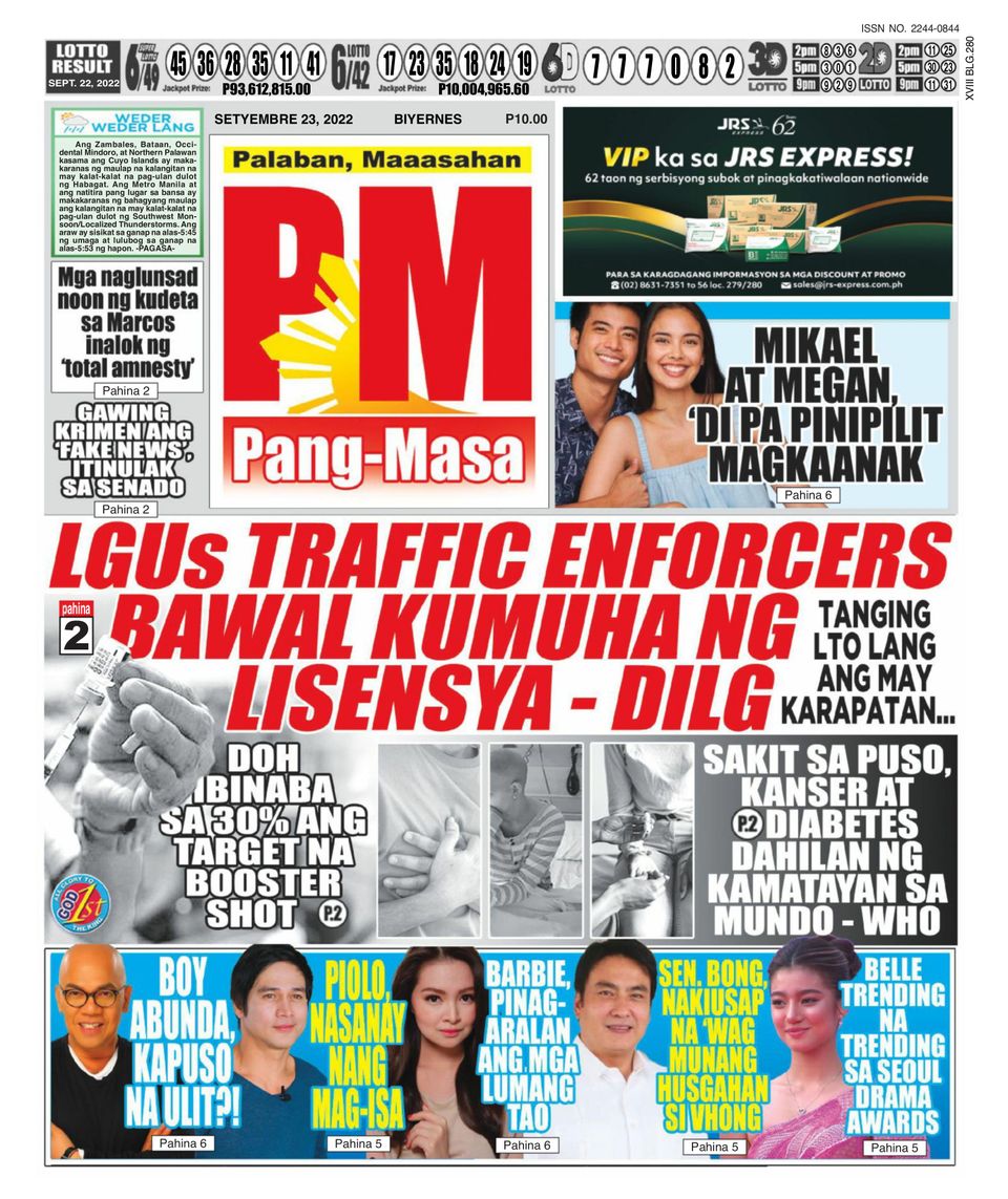 Pang Masa-September 23, 2022 Newspaper - Get your Digital Subscription