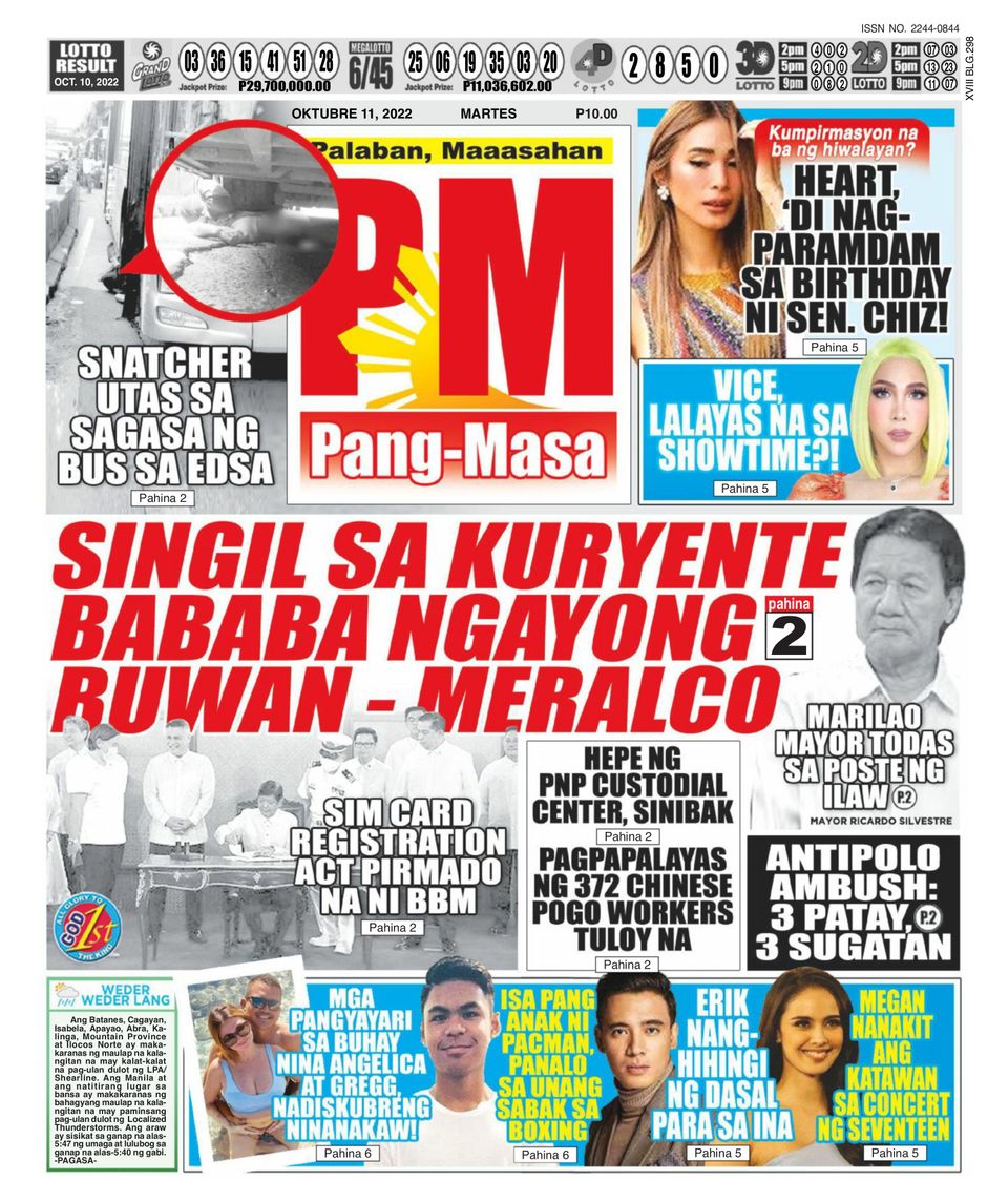 Pang Masa-October 11, 2022 Newspaper - Get your Digital Subscription