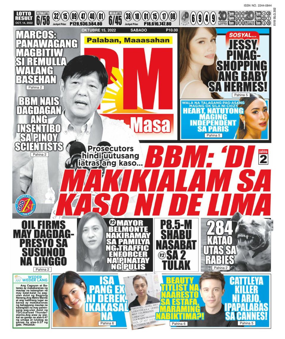 Pang Masa-October 15, 2022 Newspaper - Get your Digital Subscription