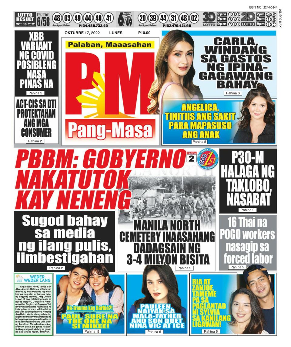 Pang Masa-October 17, 2022 Newspaper - Get your Digital Subscription