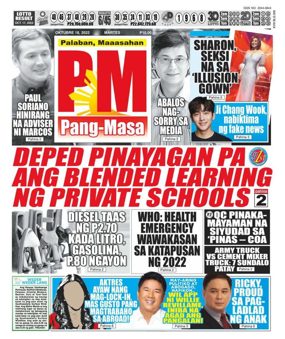 Pang Masa-October 18, 2022 Newspaper - Get your Digital Subscription