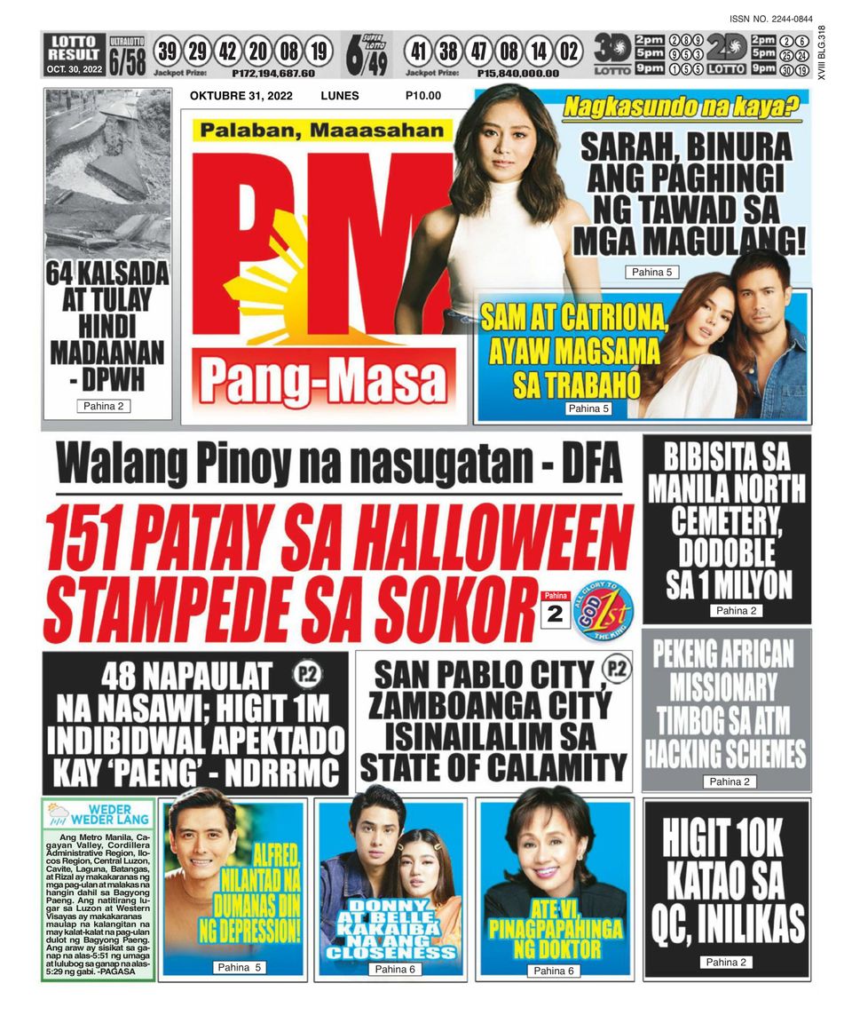 Pang Masa-October 31, 2022 Newspaper - Get your Digital Subscription