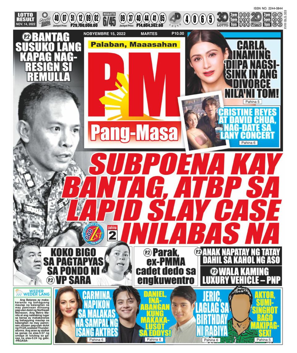 Pang Masa-November 15, 2022 Newspaper - Get your Digital Subscription