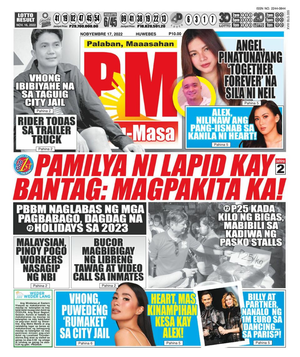 Pang Masa-November 17, 2022 Newspaper - Get your Digital Subscription