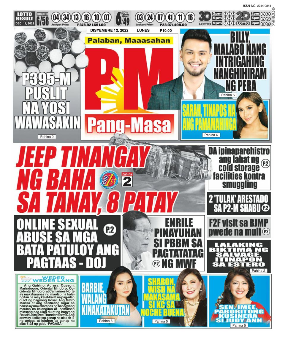 Pang Masa-December 12, 2022 Newspaper - Get your Digital Subscription