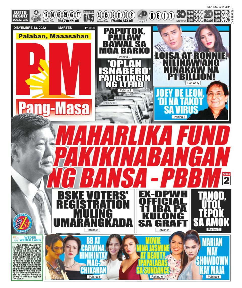 Pang Masa-December 13, 2022 Newspaper - Get your Digital Subscription
