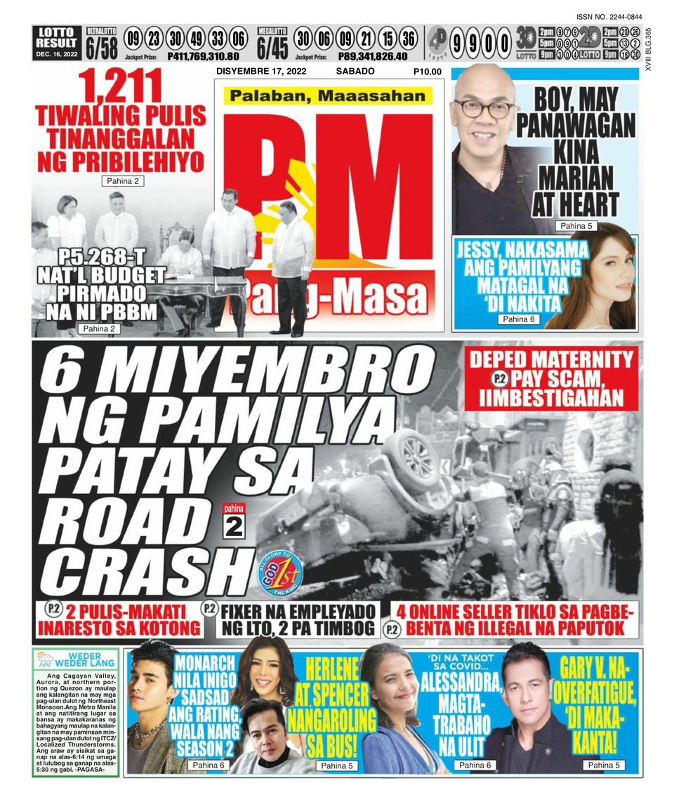 Pang Masa-December 17, 2022 Newspaper - Get your Digital Subscription
