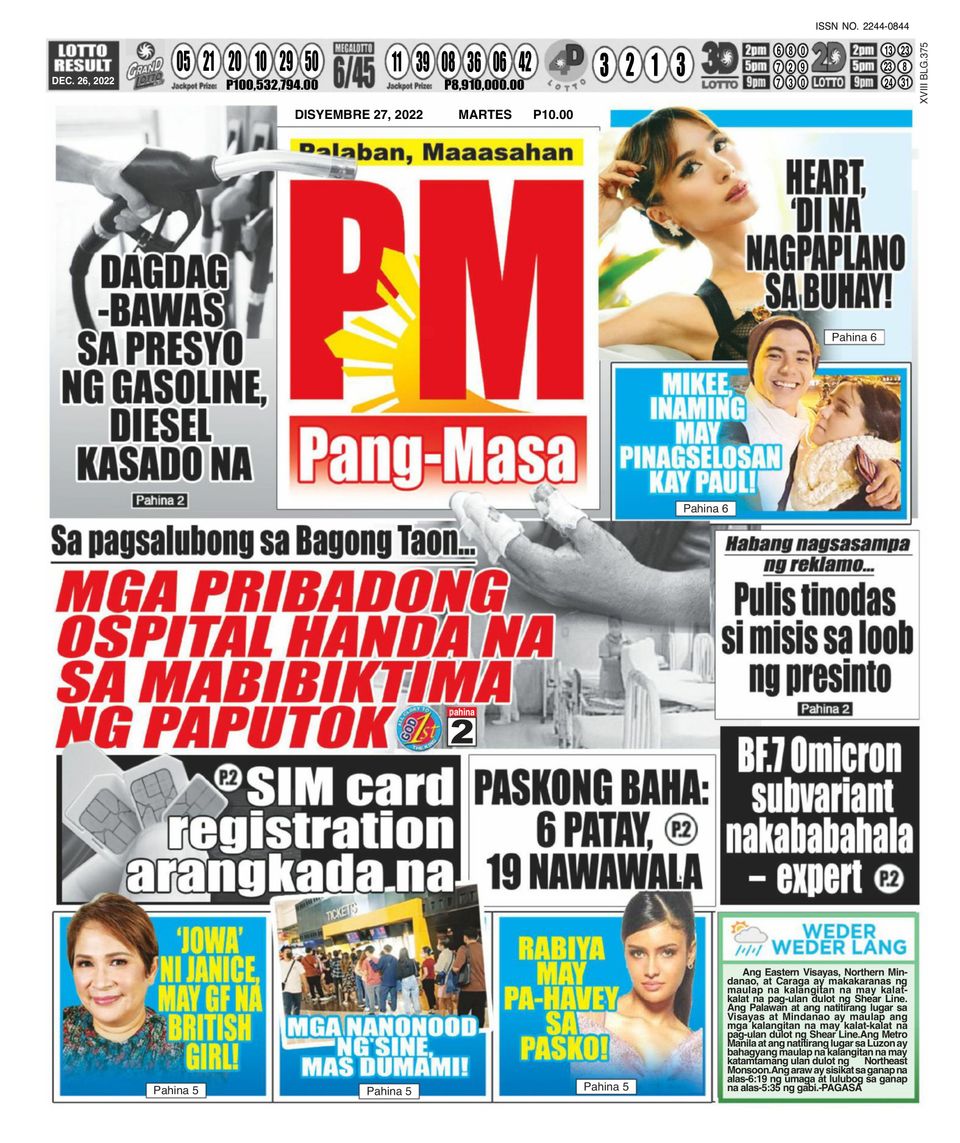 Pang Masa-December 27, 2022 Newspaper - Get your Digital Subscription
