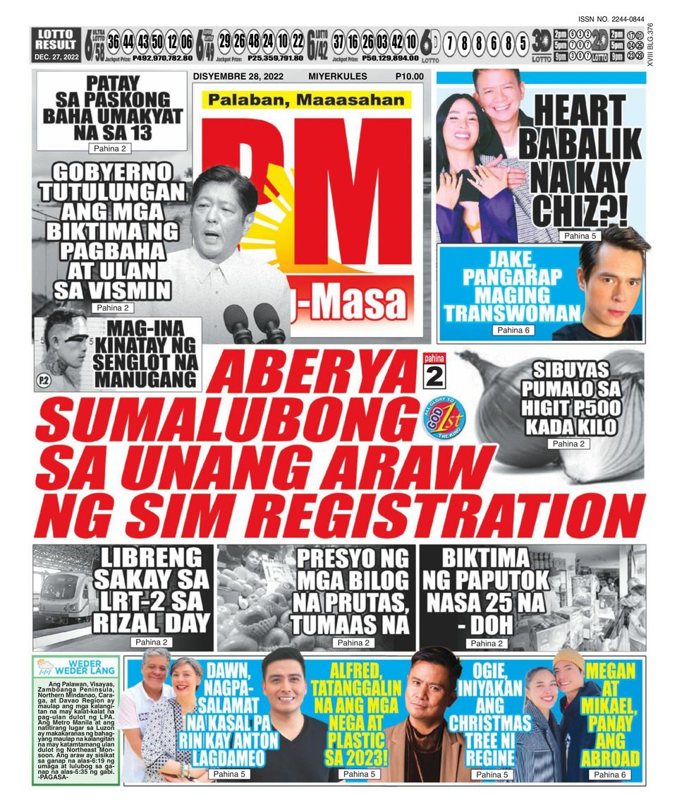 Pang Masa-December 28, 2022 Newspaper - Get your Digital Subscription