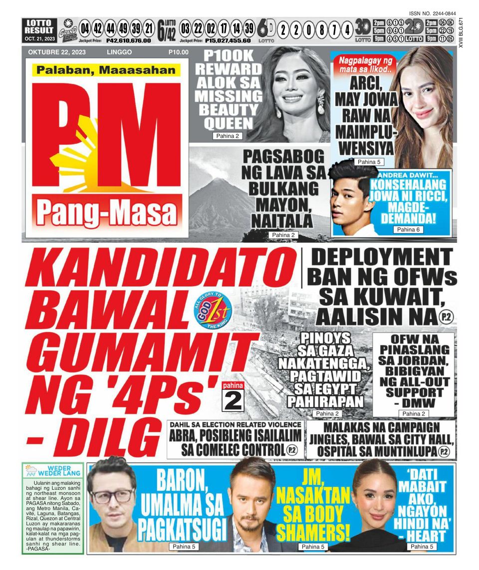 Get digital access to Pang Masa - October 22, 2023 issue | Magzter.com