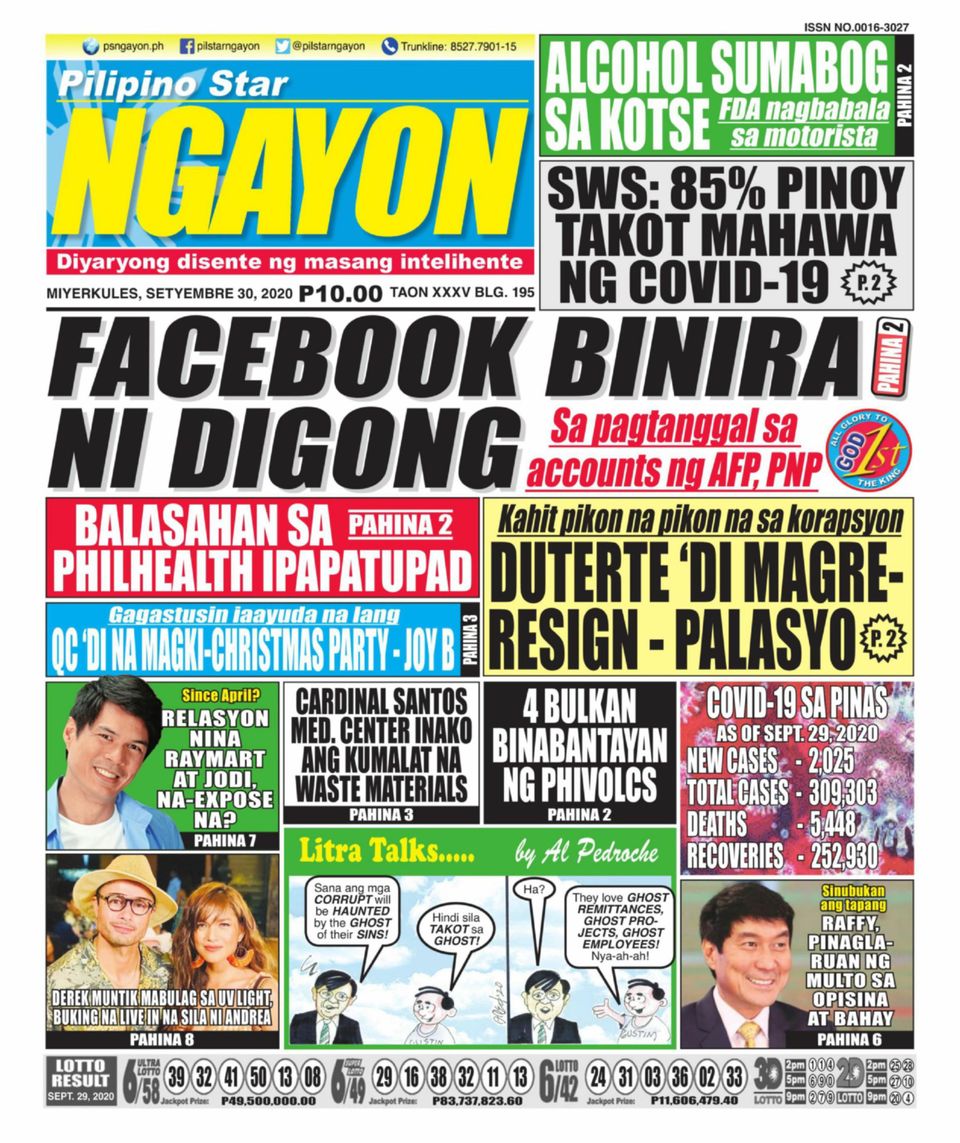 Pilipino Star Ngayon-September 30, 2020 Newspaper
