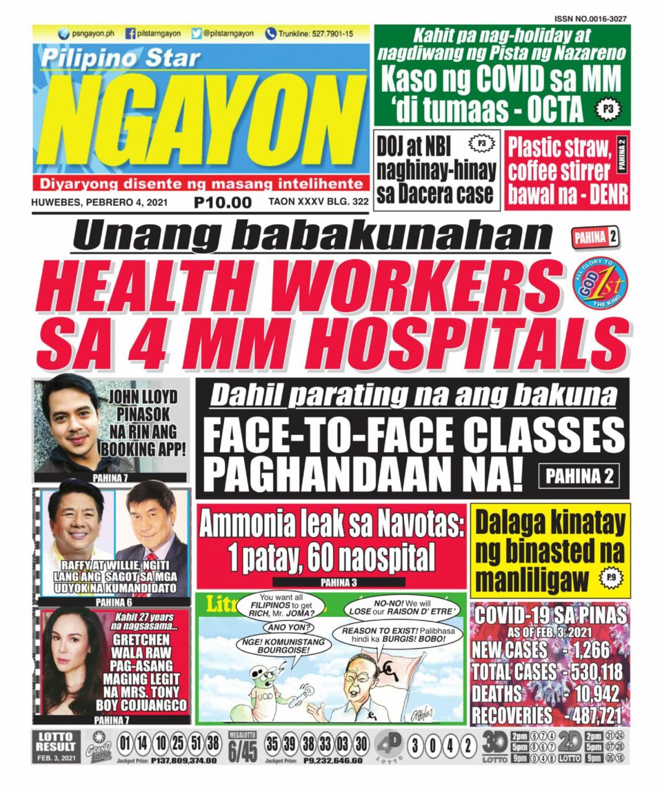 Pilipino Star Ngayon-February 04, 2021 Newspaper