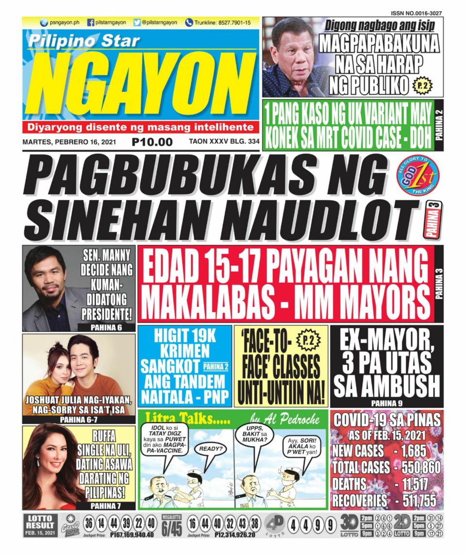 Get digital access to Pilipino Star Ngayon - February 16, 2021 issue ...