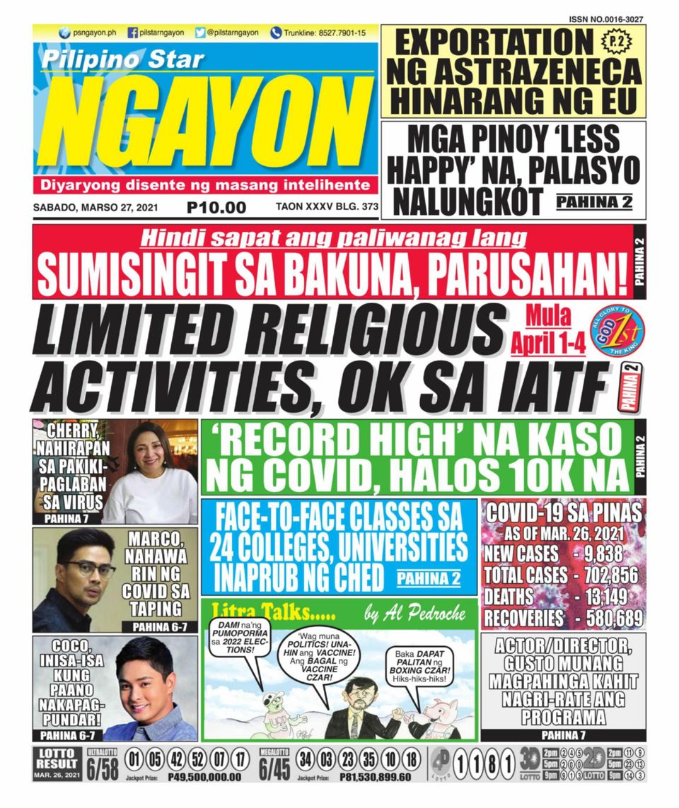 Get digital access to Pilipino Star Ngayon - March 27, 2021 issue ...