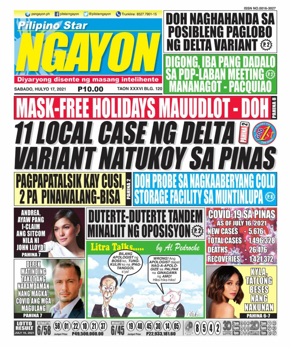 Pilipino Star Ngayon-July 17, 2021 Newspaper - Get your Digital ...