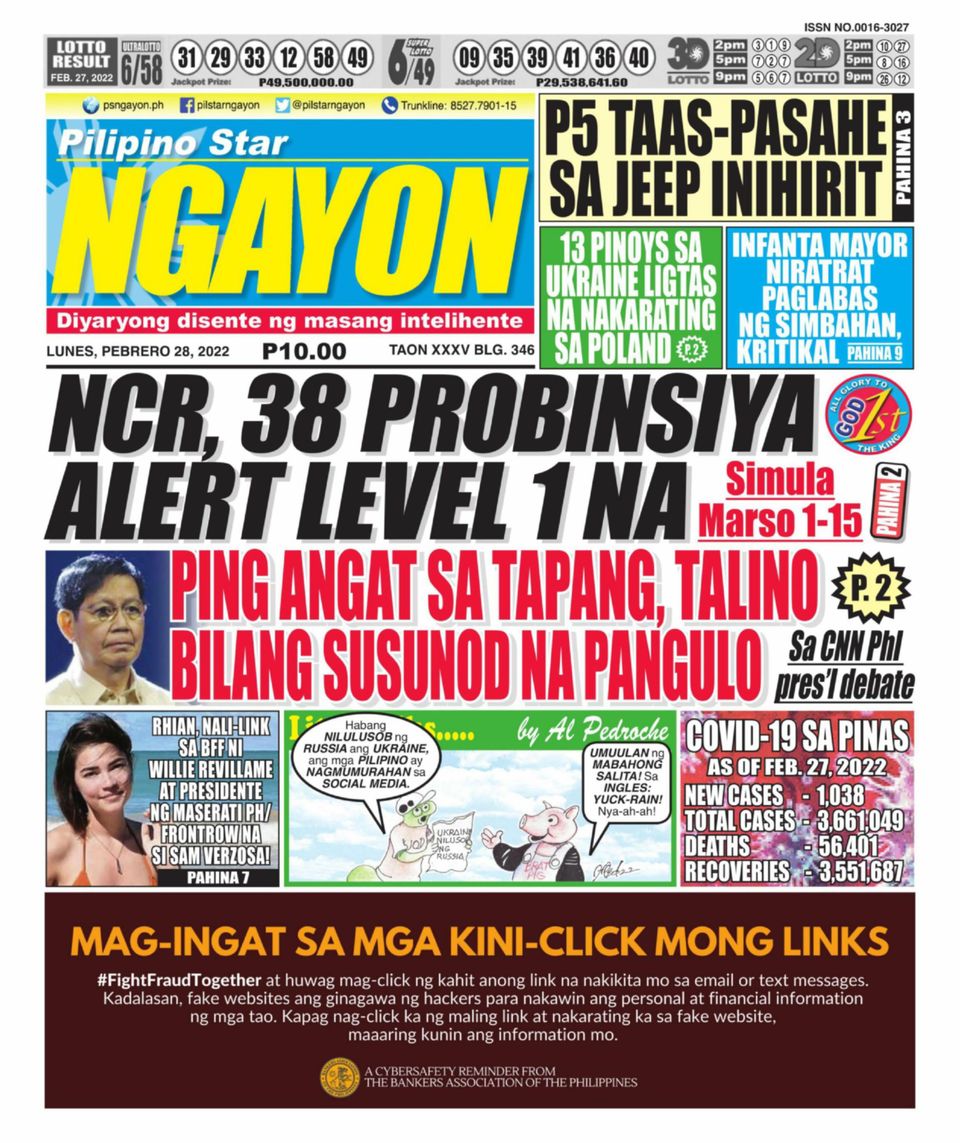 Get digital access to Pilipino Star Ngayon - February 28, 2022 issue | Magzter.com