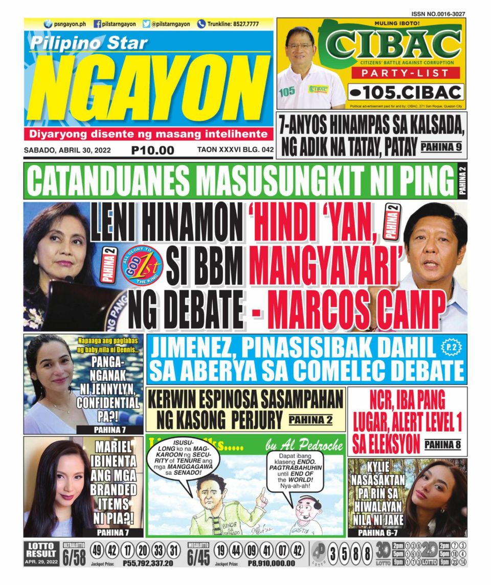 Pilipino Star Ngayon-April 30, 2022 Newspaper - Get your Digital ...