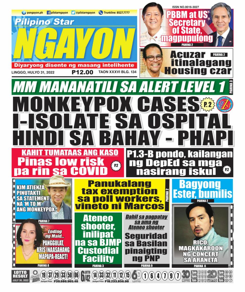 Pilipino Star Ngayon-July 31, 2022 Newspaper - Get your Digital ...