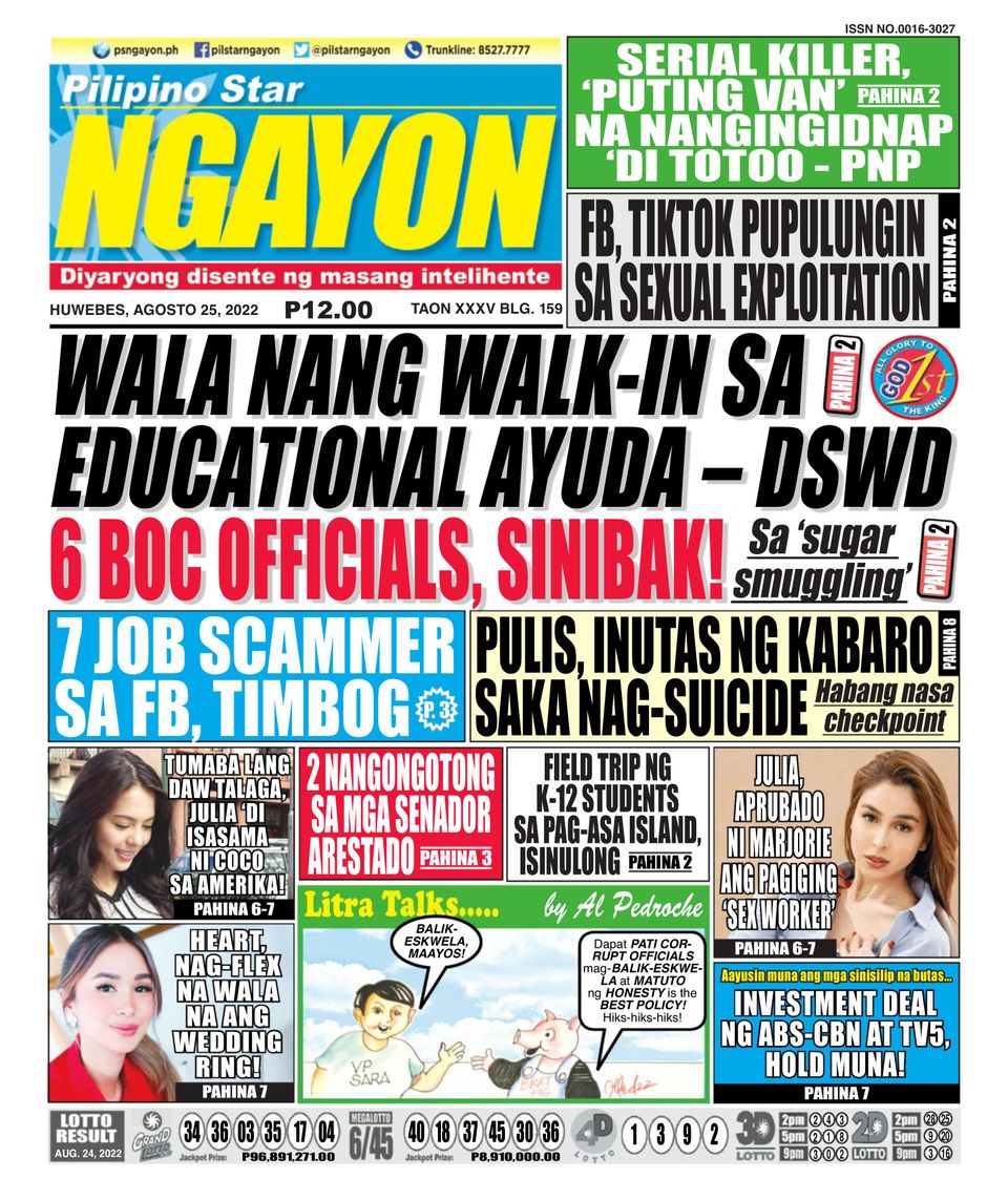 Pilipino Star Ngayon-August 25, 2022 Newspaper