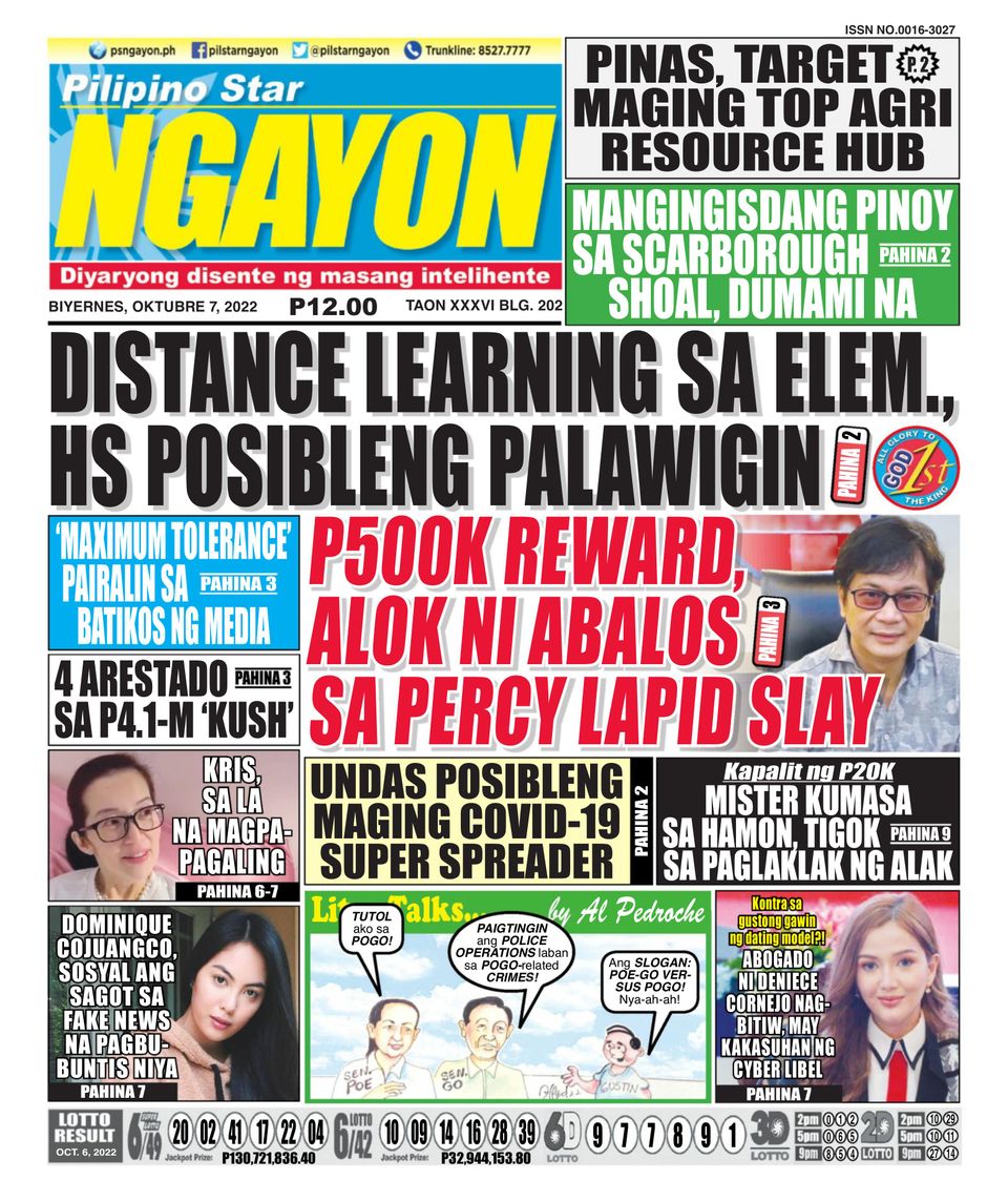 Pilipino Star Ngayon-October 07, 2022 Newspaper