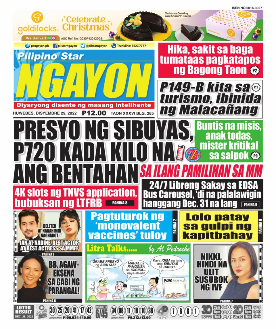 Pilipino Star Ngayon-December 29, 2022 Newspaper