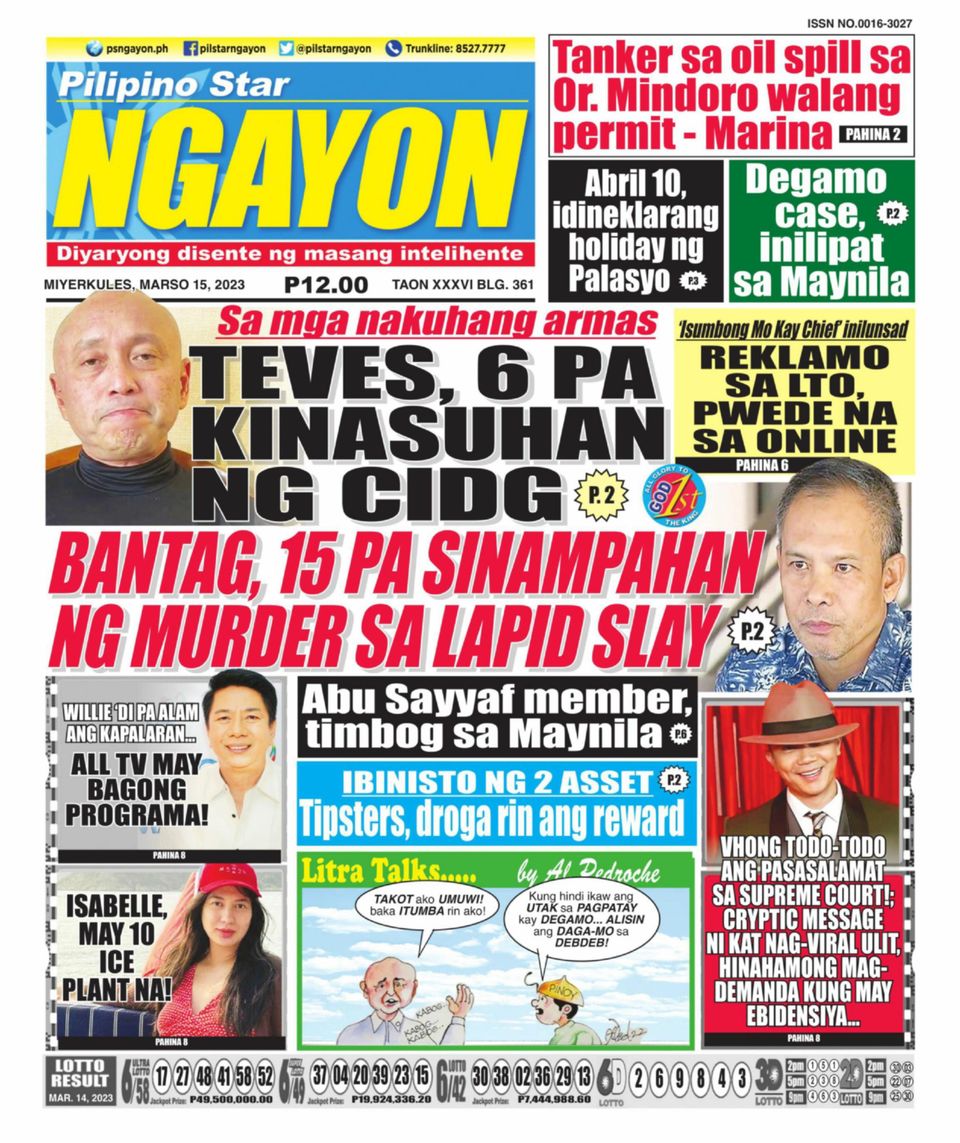 Pilipino Star Ngayon-March 15, 2023 Newspaper - Get your Digital ...