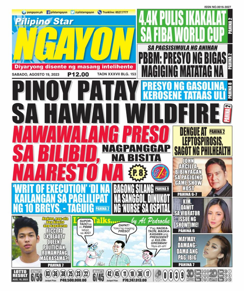 Get digital access to Pilipino Star Ngayon - August 19, 2023 issue ...