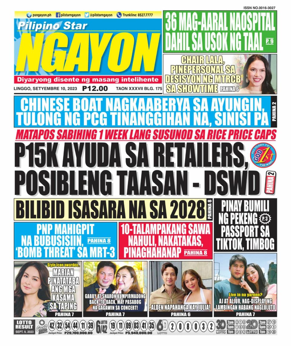 Pilipino Star Ngayon-September 10, 2023 Newspaper