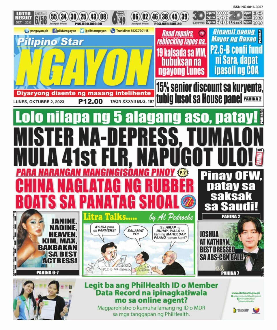 Pilipino Star Ngayon-October 02, 2023 Newspaper