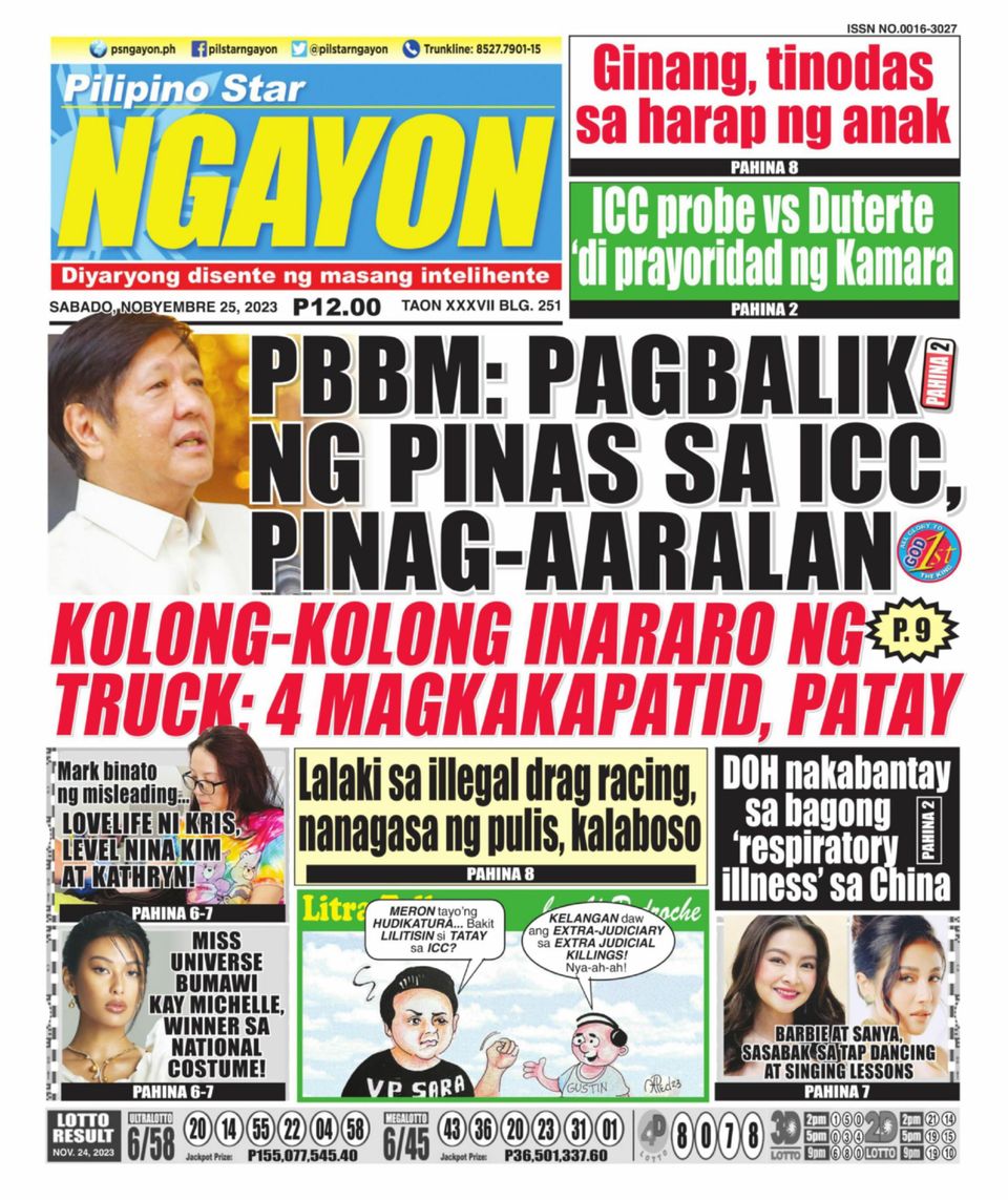 Pilipino Star Ngayon-November 25, 2023 Newspaper