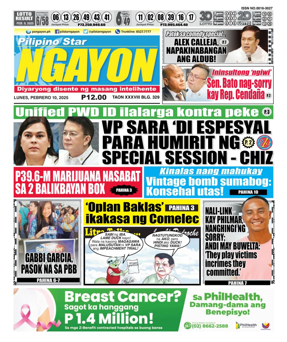 Get digital access to Pilipino Star Ngayon - February 10, 2025 issue ...