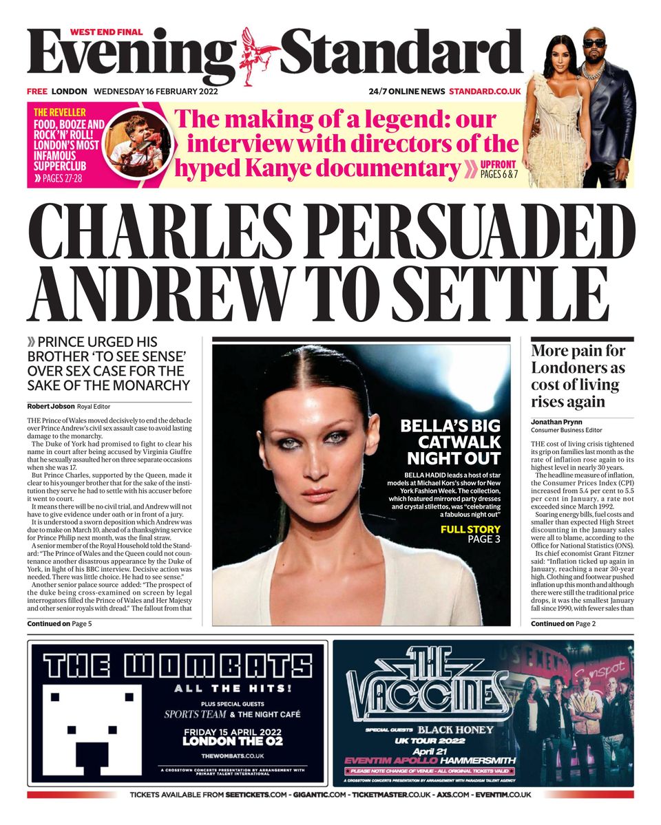 Evening Standard-February 16, 2022 Newspaper - Get your Digital ...