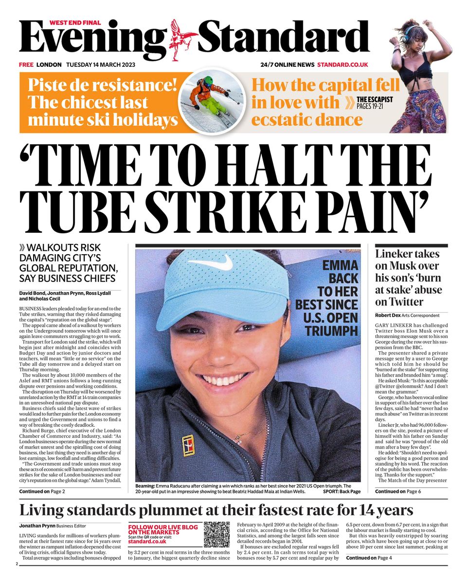 Evening Standard-March 14, 2023 Newspaper - Get your Digital Subscription