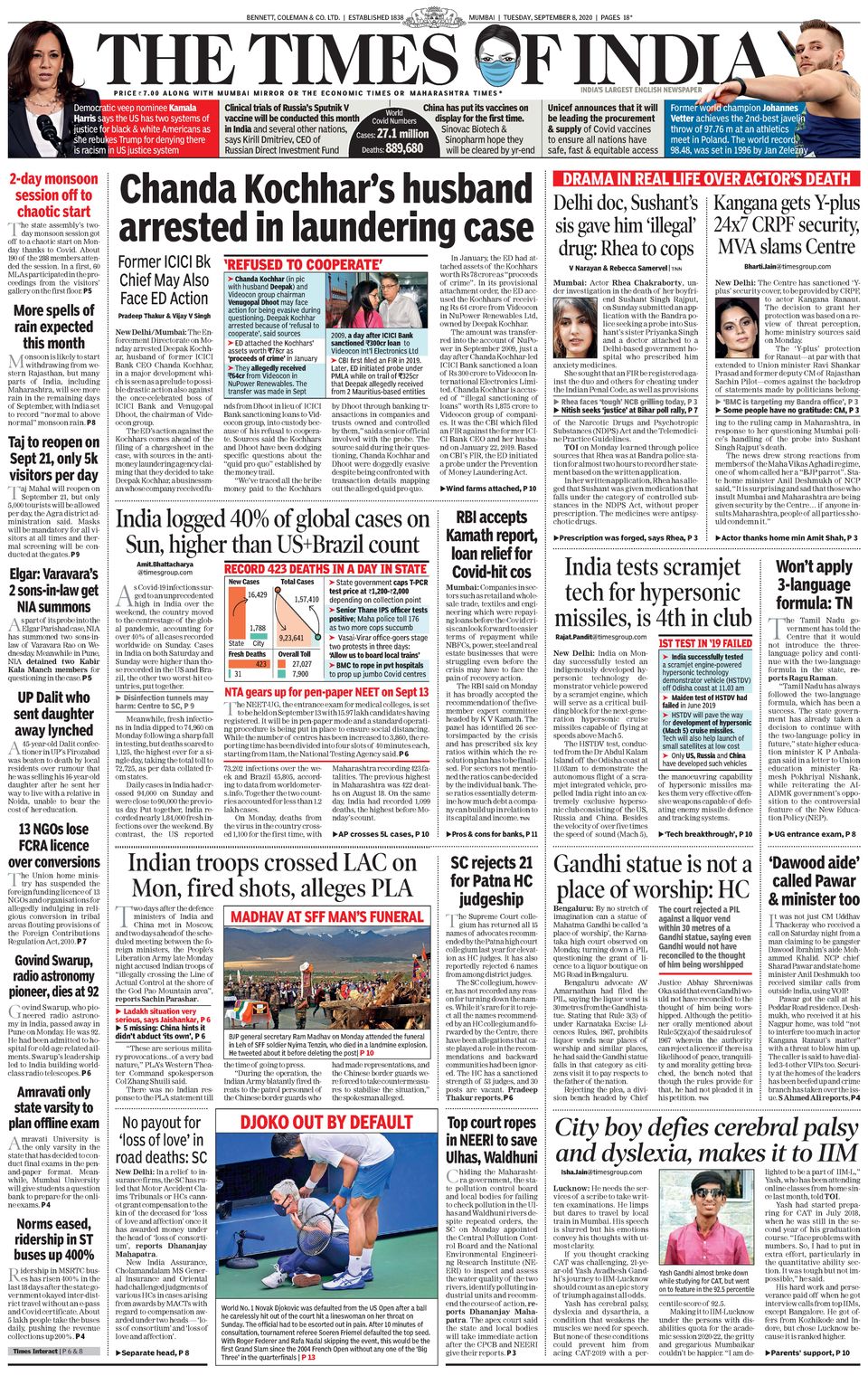 The Times of India Mumbai-September 08, 2020 Newspaper
