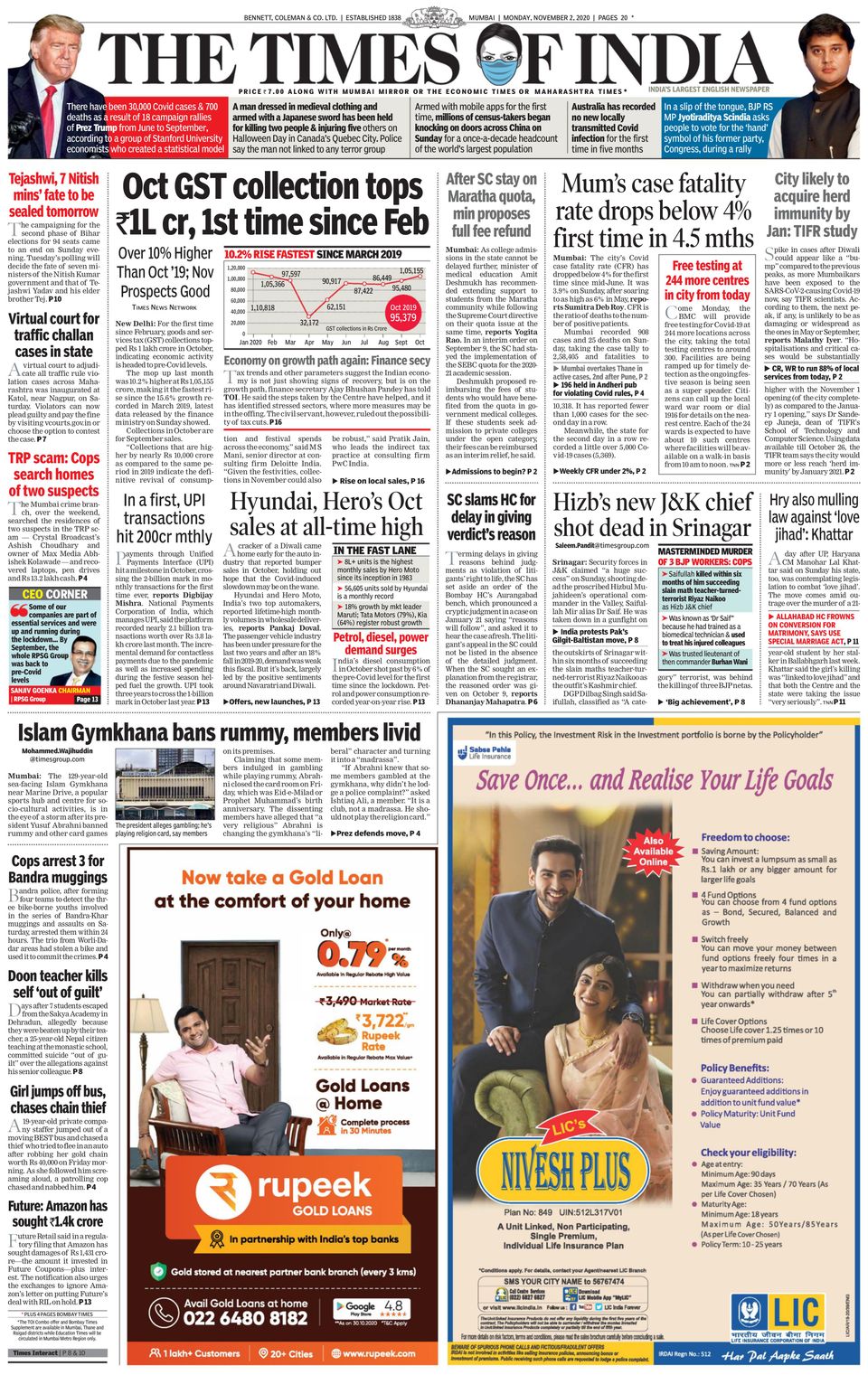 Get digital access to The Times of India Mumbai - November 02, 2020 ...