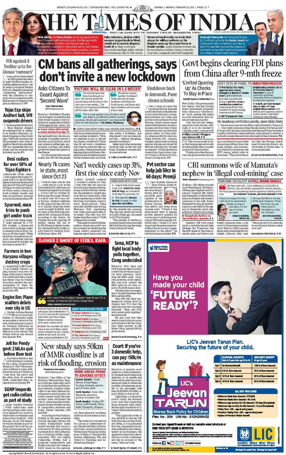 The Times of India Mumbai-February 22, 2021 Newspaper