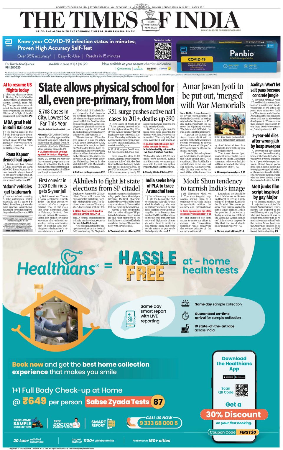 The Times of India Mumbai-January 21, 2022 Newspaper