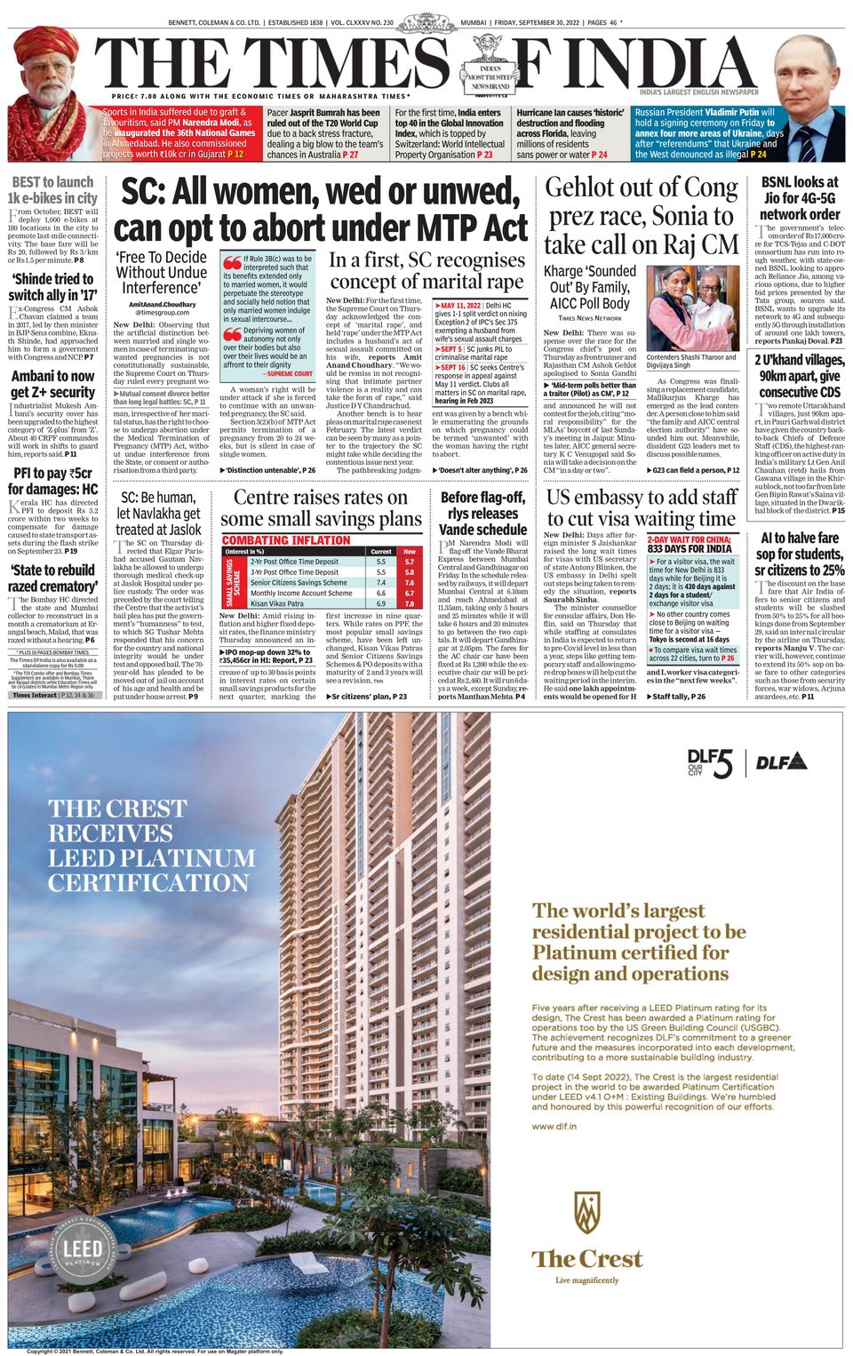 The Times of India Mumbai-September 30, 2022 Newspaper