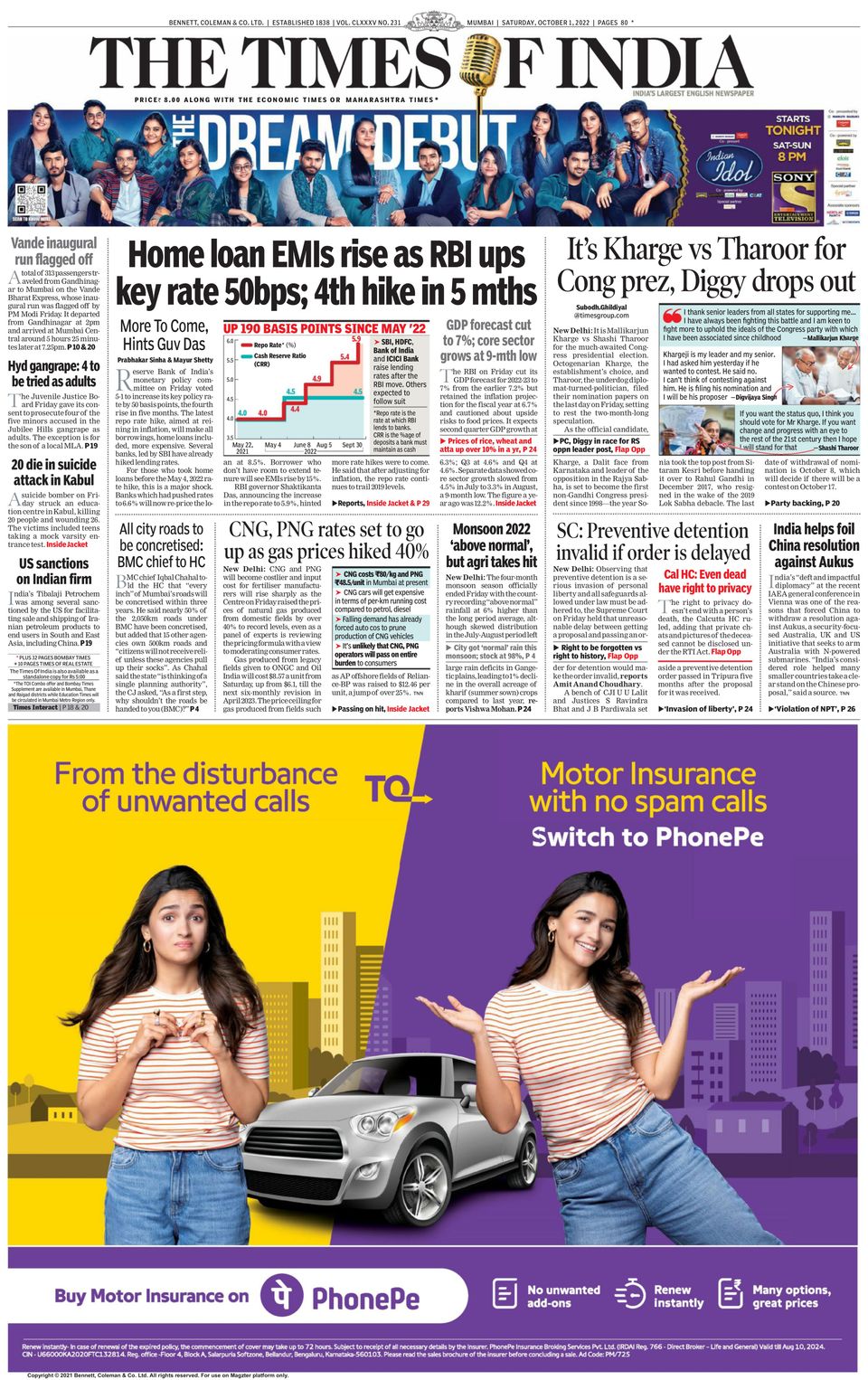 The Times of India Mumbai-October 01, 2022 Newspaper