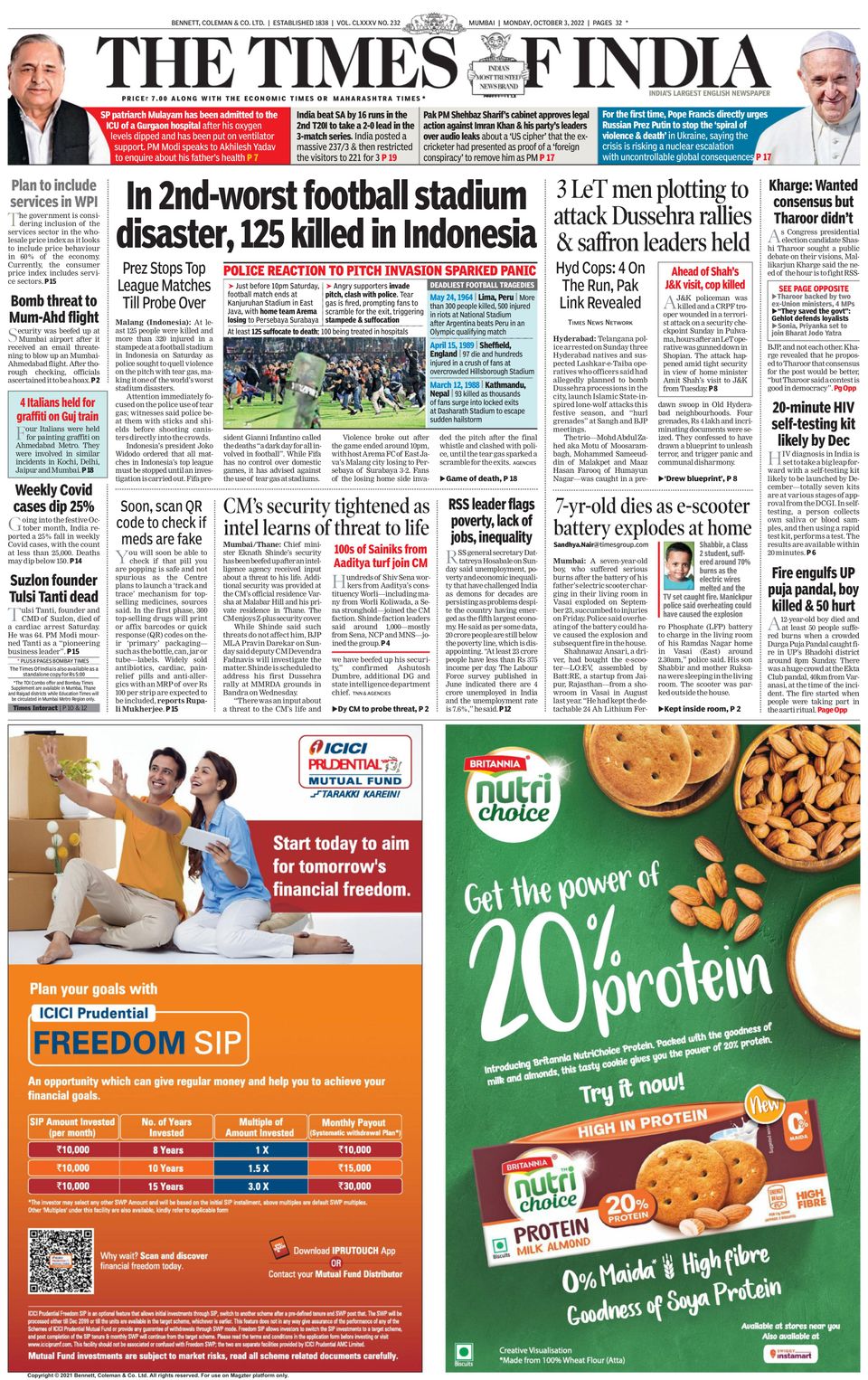 The Times of India Mumbai-October 03, 2022 Newspaper