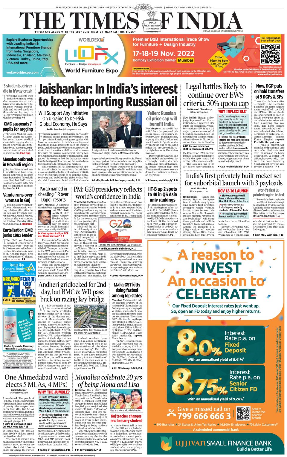 The Times of India Mumbai-November 09, 2022 Newspaper