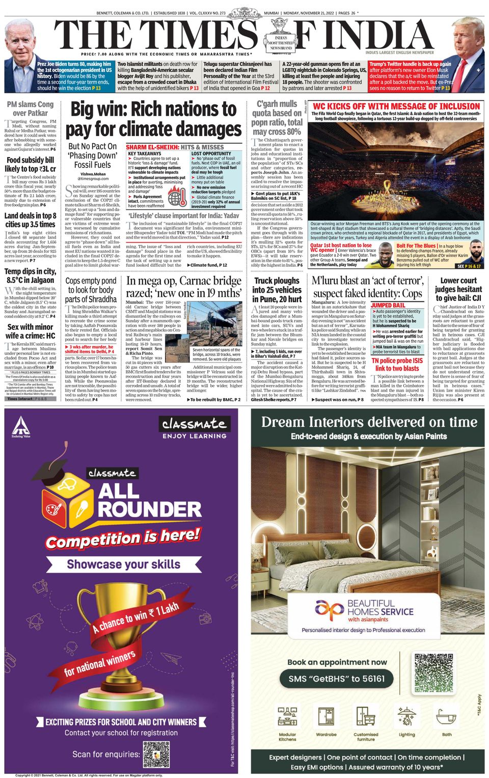 The Times of India Mumbai-November 21, 2022 Newspaper